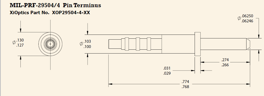 M29504 / 4 Pin Termini - XiOptics 29504 Optical Interconnects