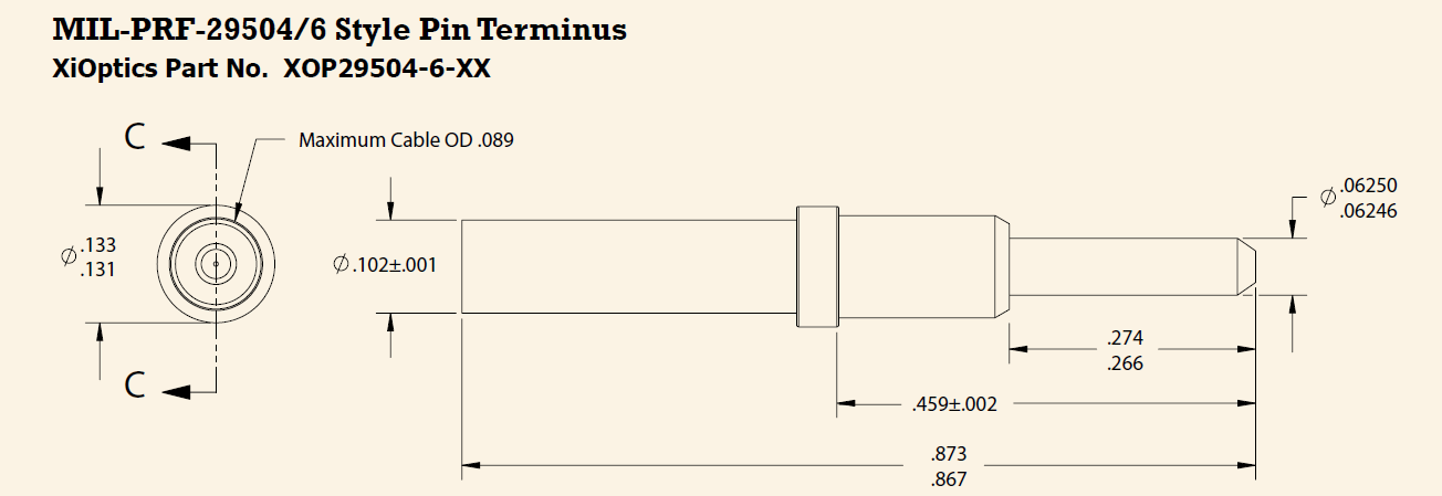 M29504 / 6 Pin Termini - XiOptics 29504 Optical Interconnects
